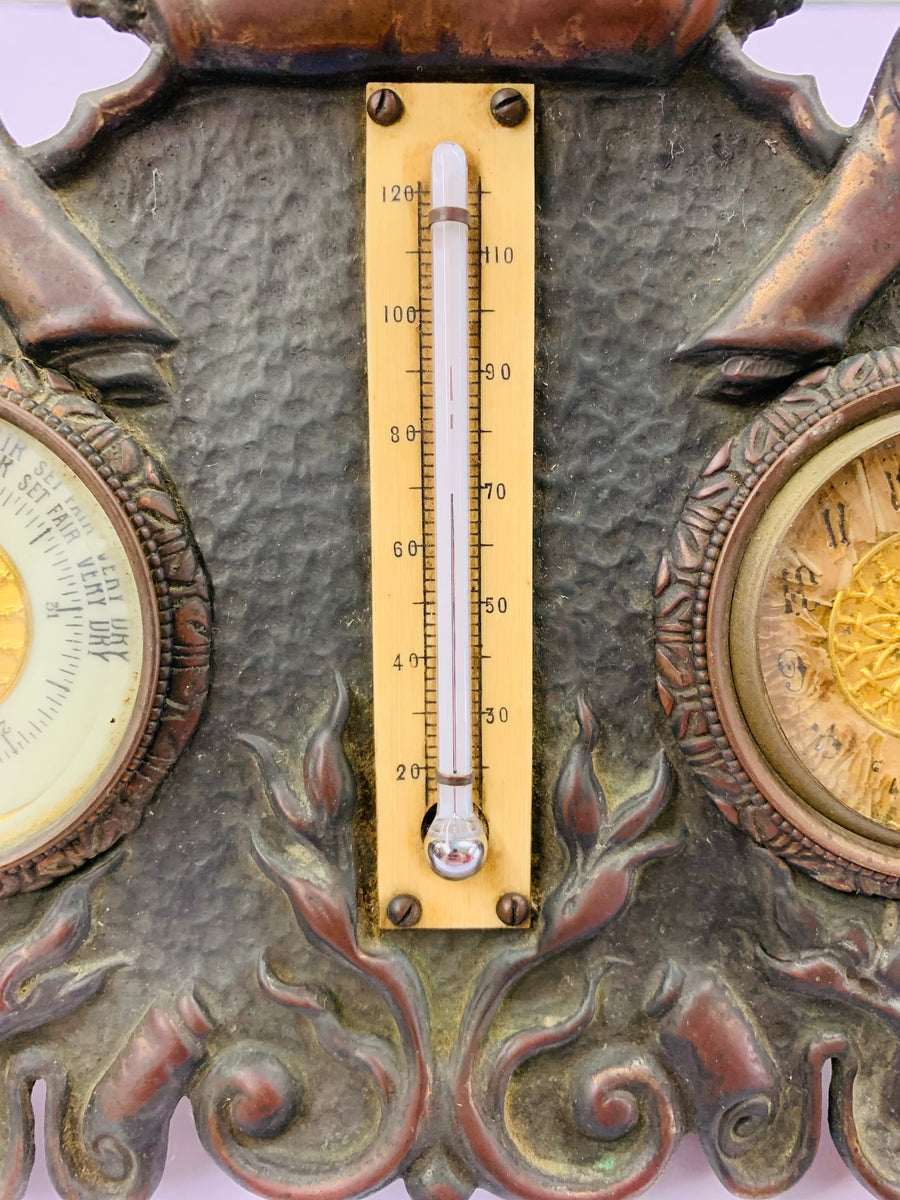 Heavy Art Nouveau cast metal standing barometer – Antique Alley