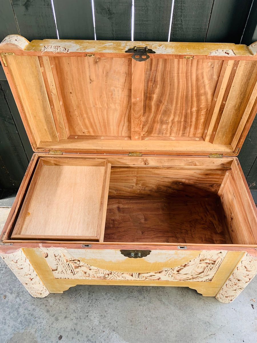 Whitewash wooden large camphor box – Antique Alley